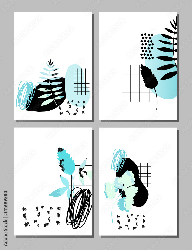 Collection of trendy creative cards with hand drawn textures. Design ...