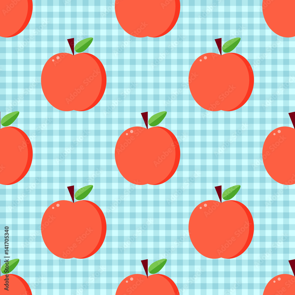 Flat design, vector red apples seamless pattern on checkered background ... Flat design, vector red apples seamless pattern on checkered background ...