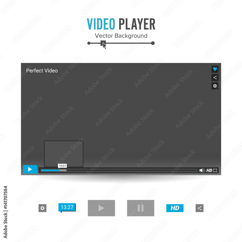 Video Player Interface Template Vector. With Progress Bar And Control ...