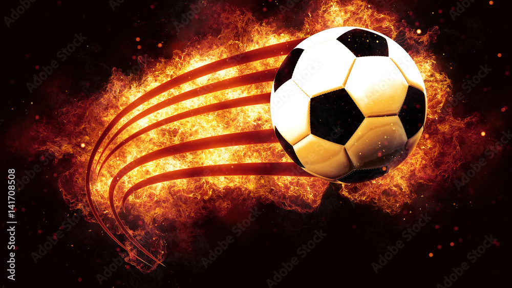 football ball soccer on fire flames explosion burning Stock ...
