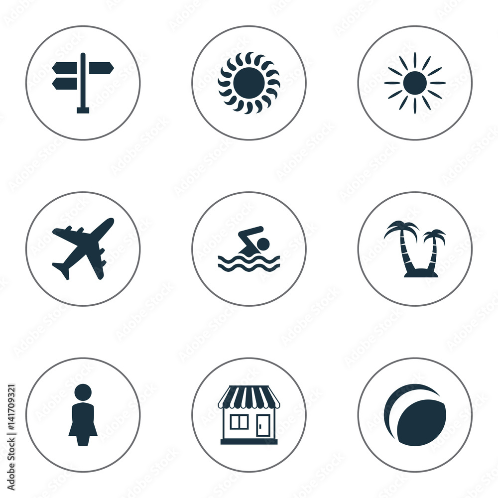Vector Illustration Set Of Simple Seaside Icons. Elements Woman ...