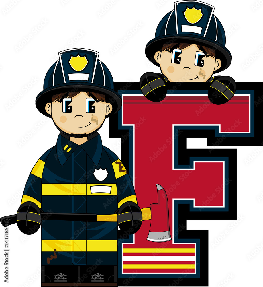 F is for Fireman Alphabet Learning Illustration Stock Vector | Adobe Stock