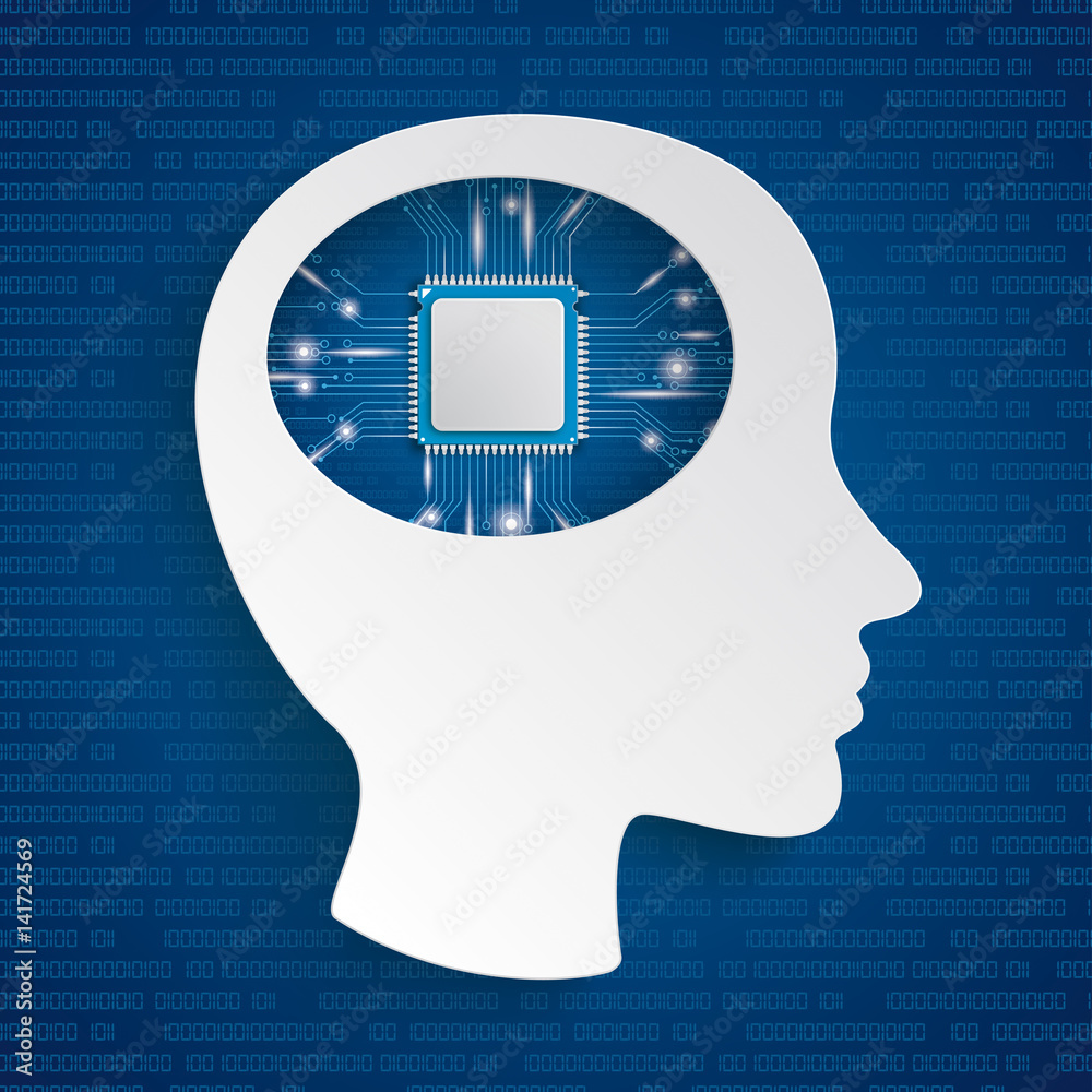 Cyborg Human Head Microchip Blue Background Stock Vector | Adobe Stock