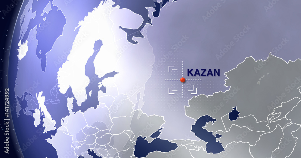 KAZAN, Country Map, Russia City Location, illustrated, graphic, blue ...