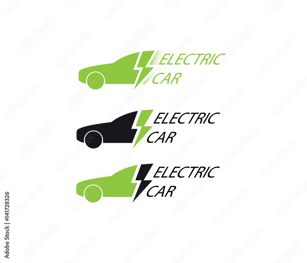 Vector electric car icon. Vehicle symbol with lightning. Green and ...