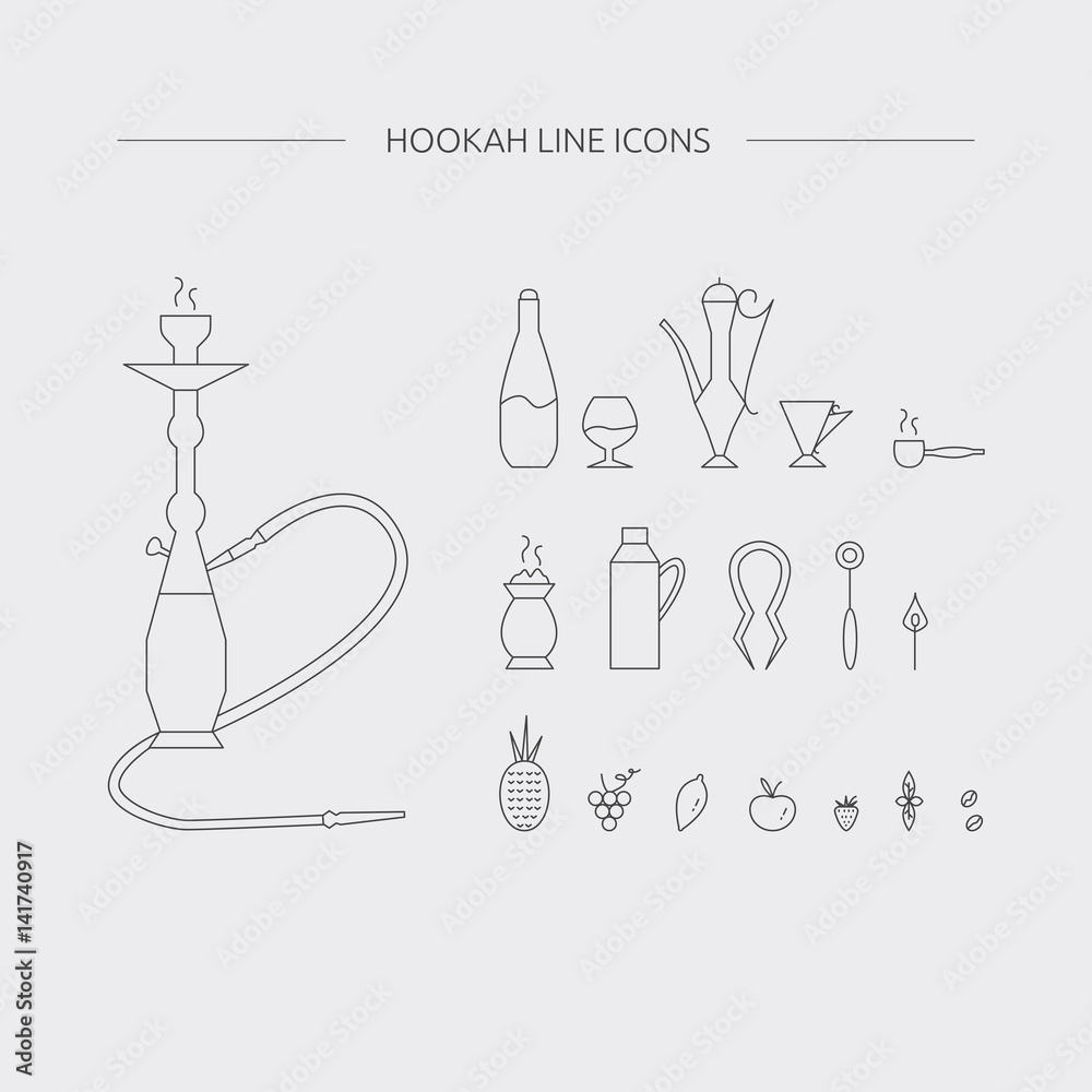 Hookah accessories outline icons. Stock Vector | Adobe Stock