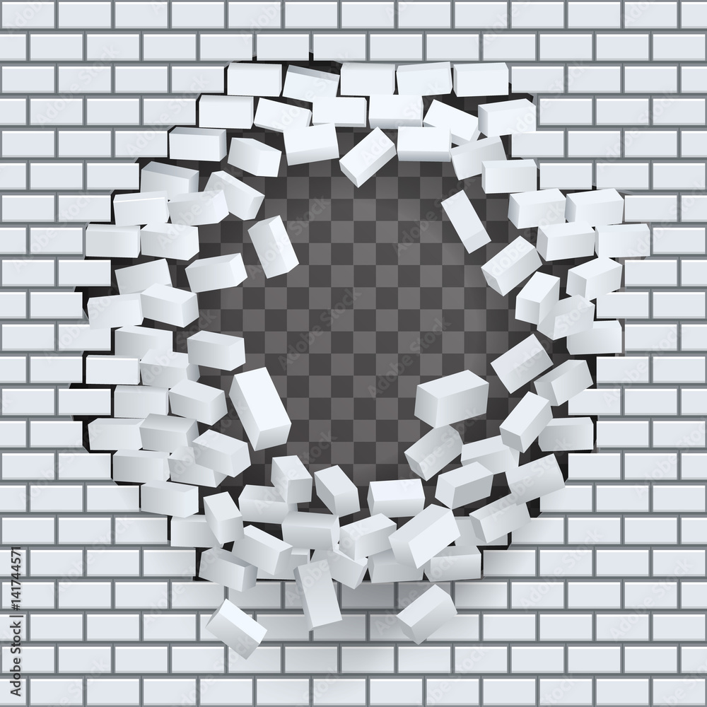 Vecteur Stock Break hole in brick wall destruction template transparent ...