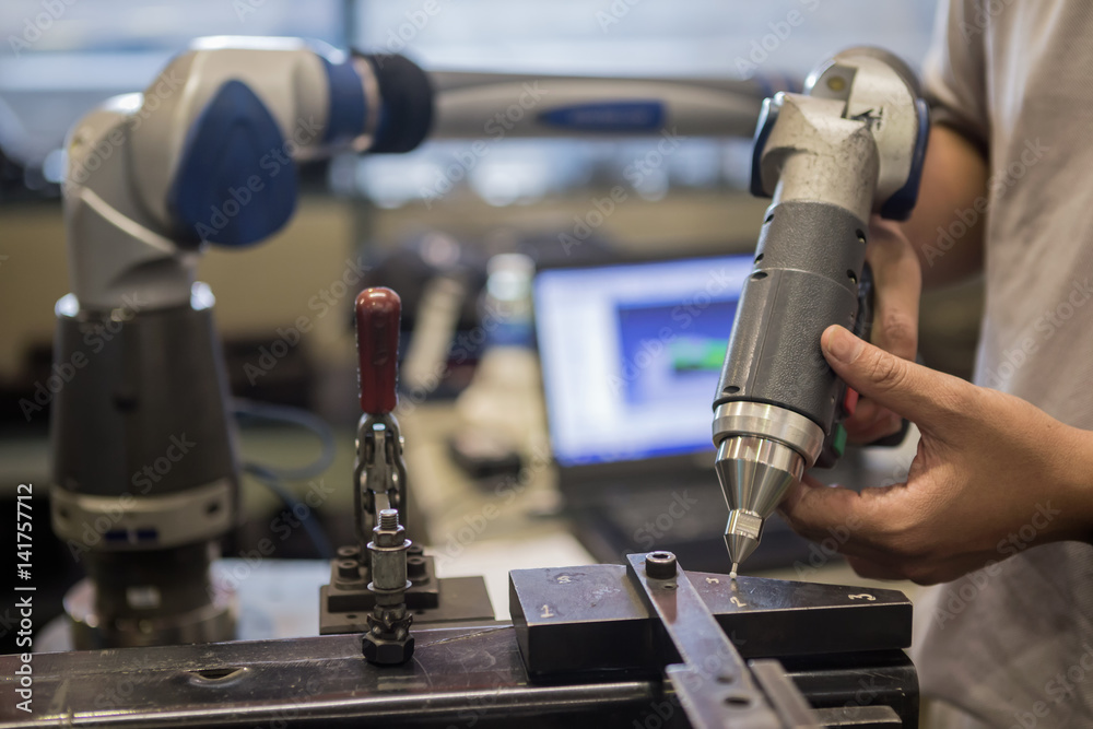 Inspection is check gap and dimension part in car factory Stock Photo ...