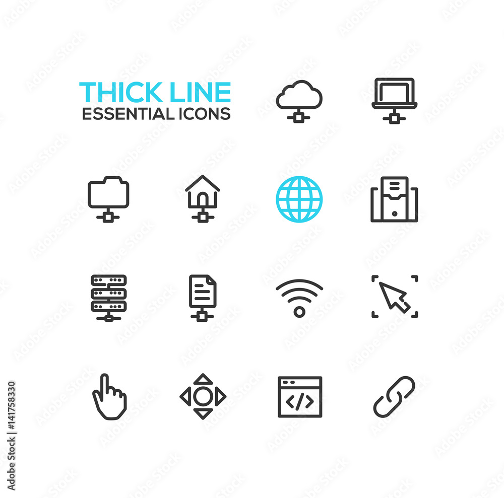 Network Data - modern vector single thick line icons set Stock Vector ...