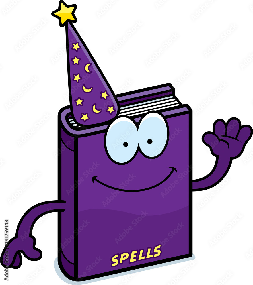 Cartoon Spell Book Waving Stock Vector | Adobe Stock