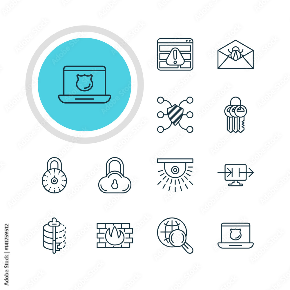 Vector Illustration Of 12 Web Safety Icons. Editable Pack Of Browser ...