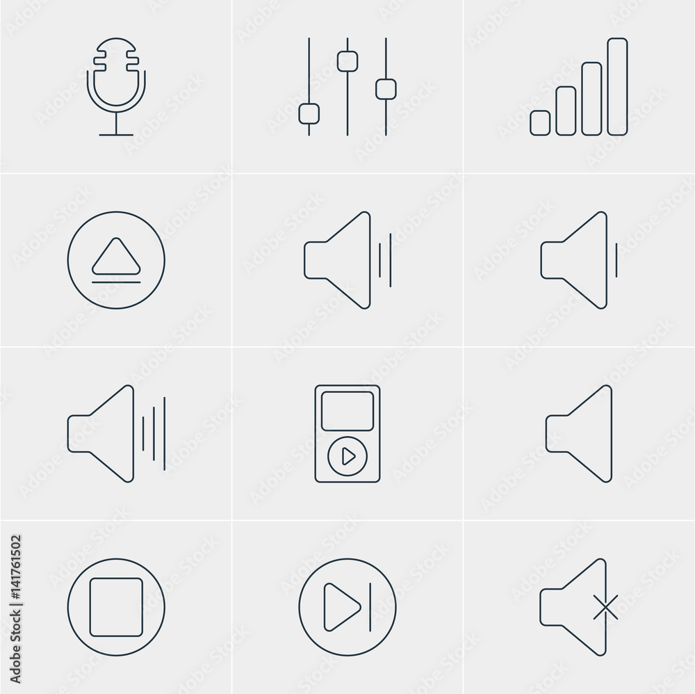 Vector Illustration Of 12 Music Icons. Editable Pack Of Soundless ...