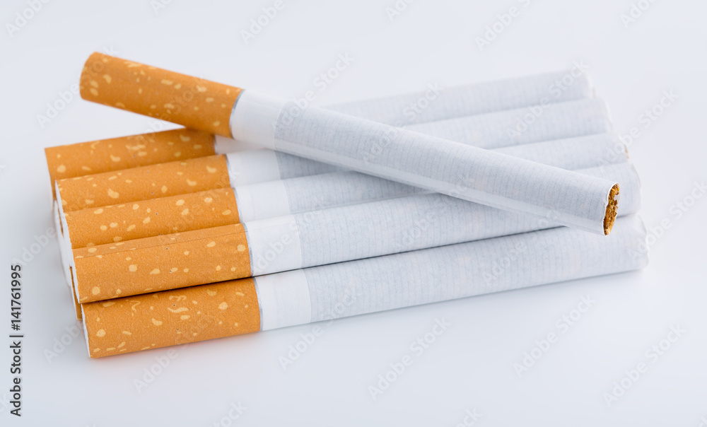 cigarette close up isolated on white background. Drug addiction ...