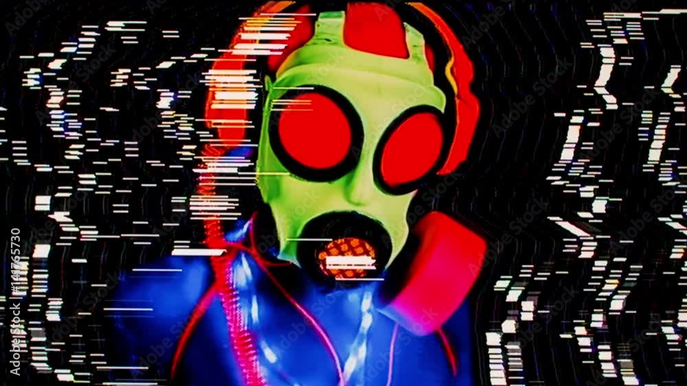 woman dances in costume with a gas mask in neon glow Stock Video ...