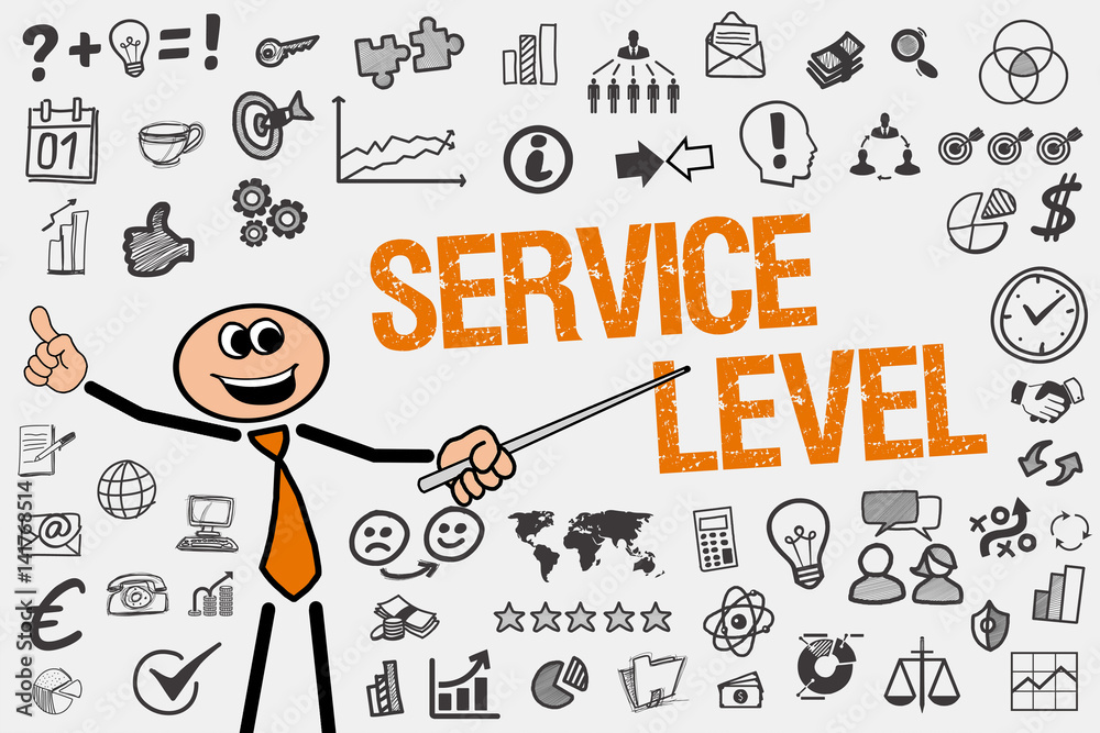 Service Level / Mann mit Symbole foto de Stock | Adobe Stock
