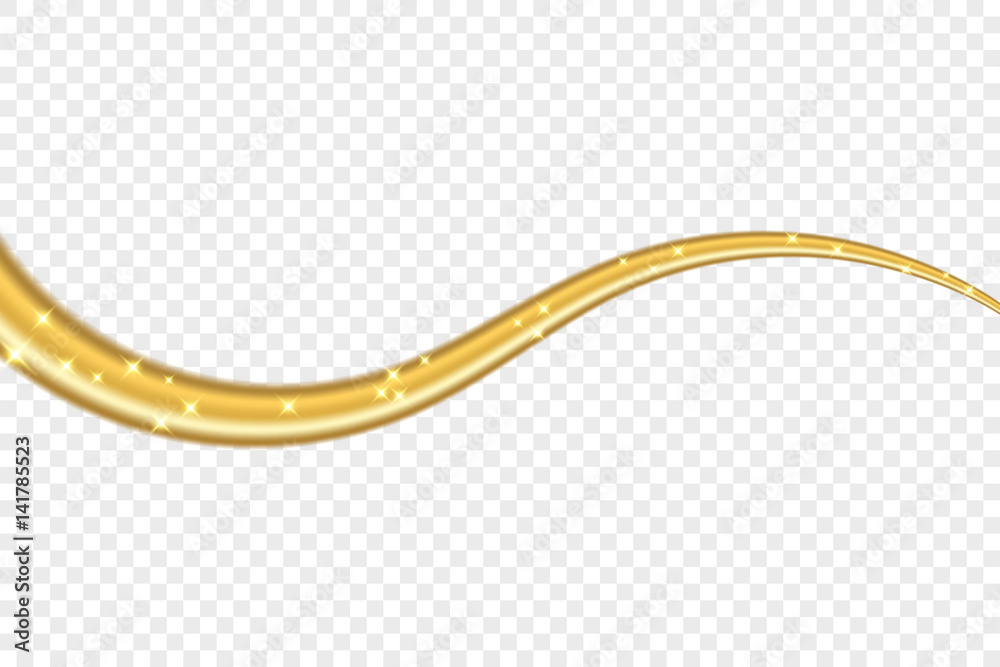 Gold wave ribbon. Golden abstract wavy line isolated on transparent ...