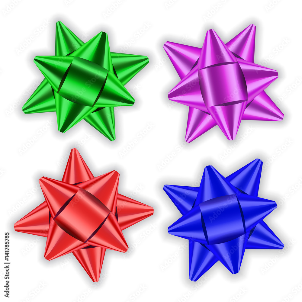 Red, blue, green, pink bow ribbons set. Decor element package Shiny ...