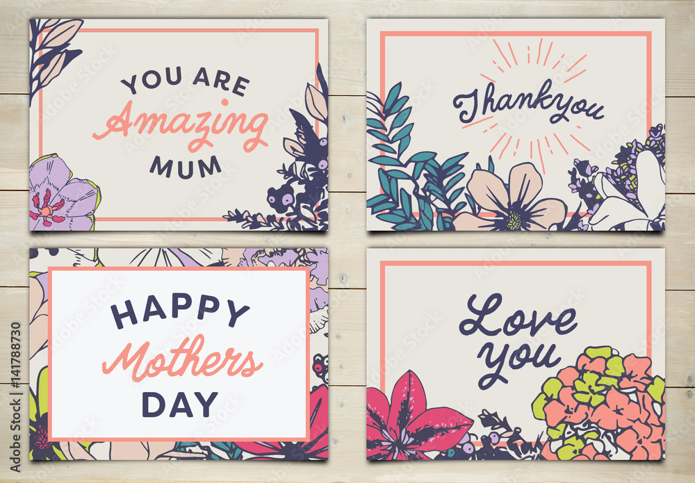 4 Floral Mother's Day Card Layouts Stock Template | Adobe Stock