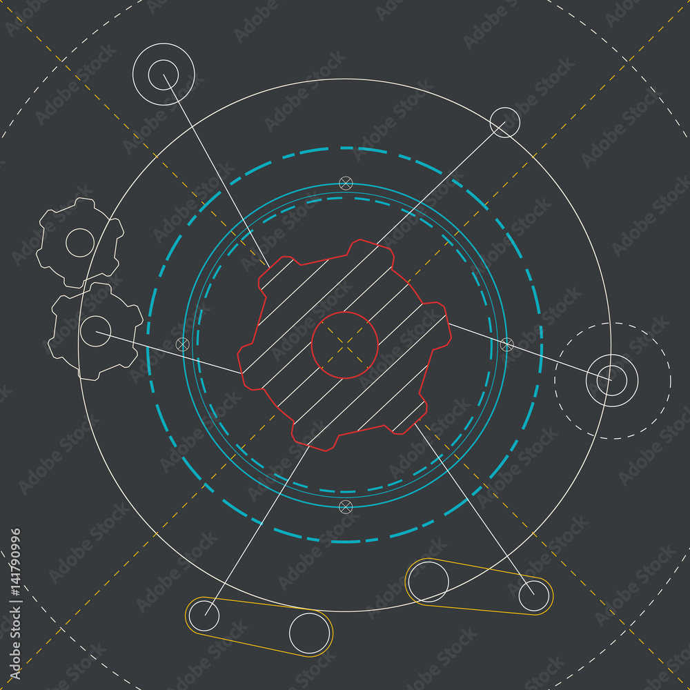 Vector engineering background. Technical plan . Blueprint of mechanism ...