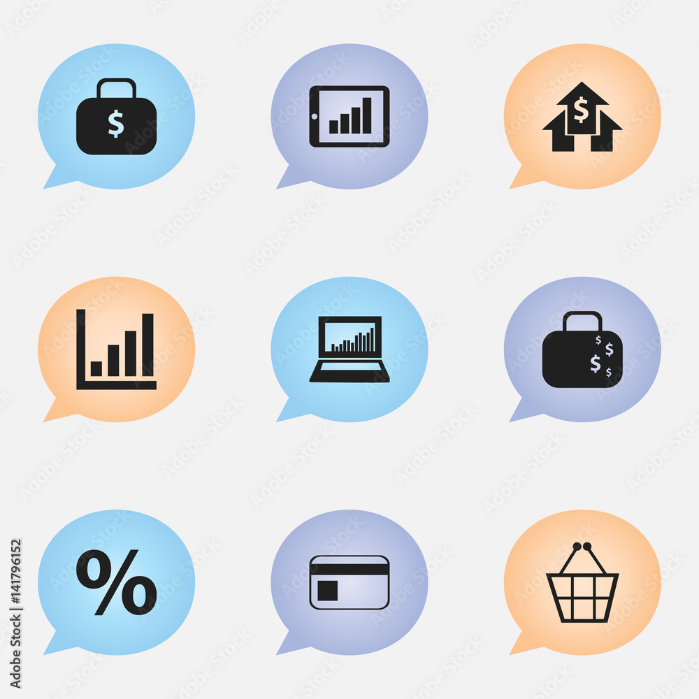 Set Of 9 Editable Analytics Icons. Includes Symbols Such As Money Bag ...