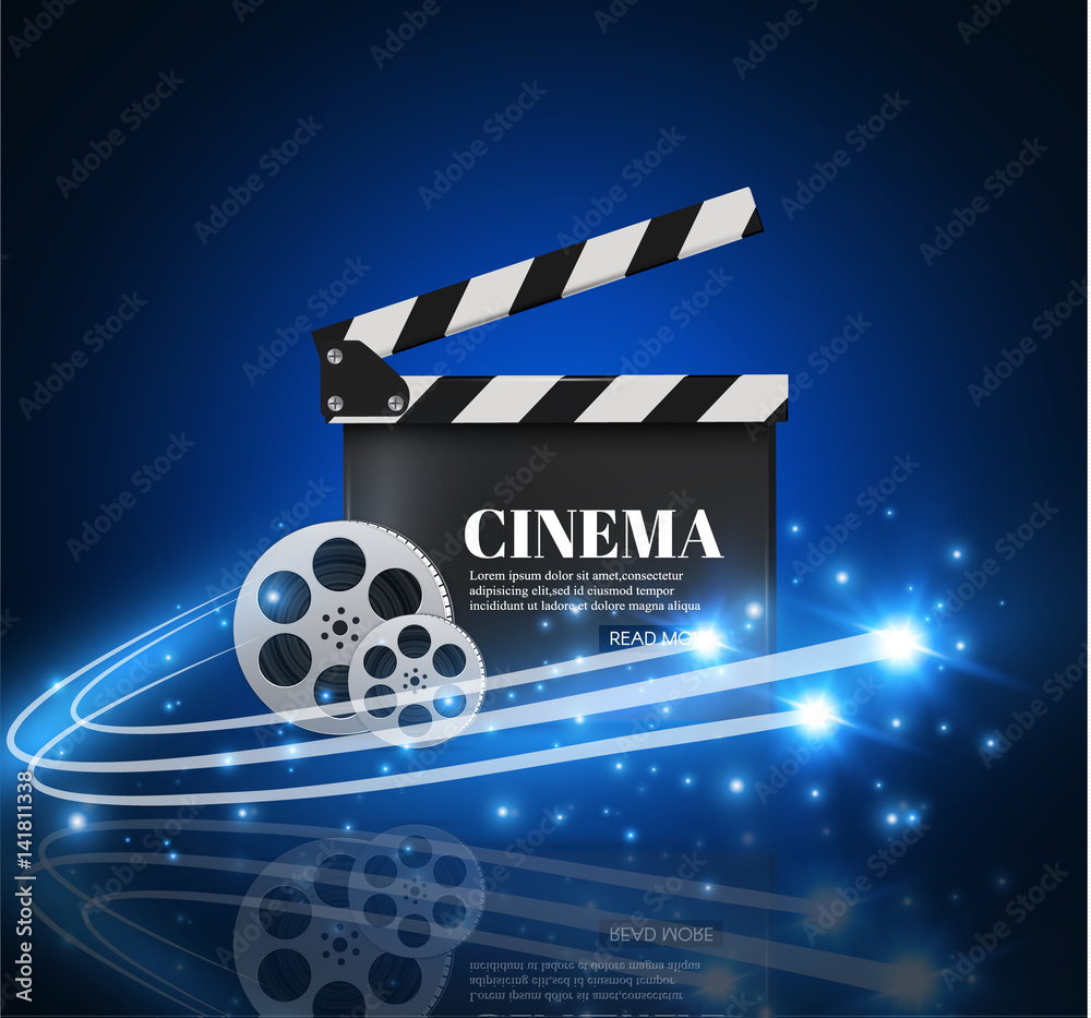 Cinema Background With Movie.Blue background with light star.Clapper ...