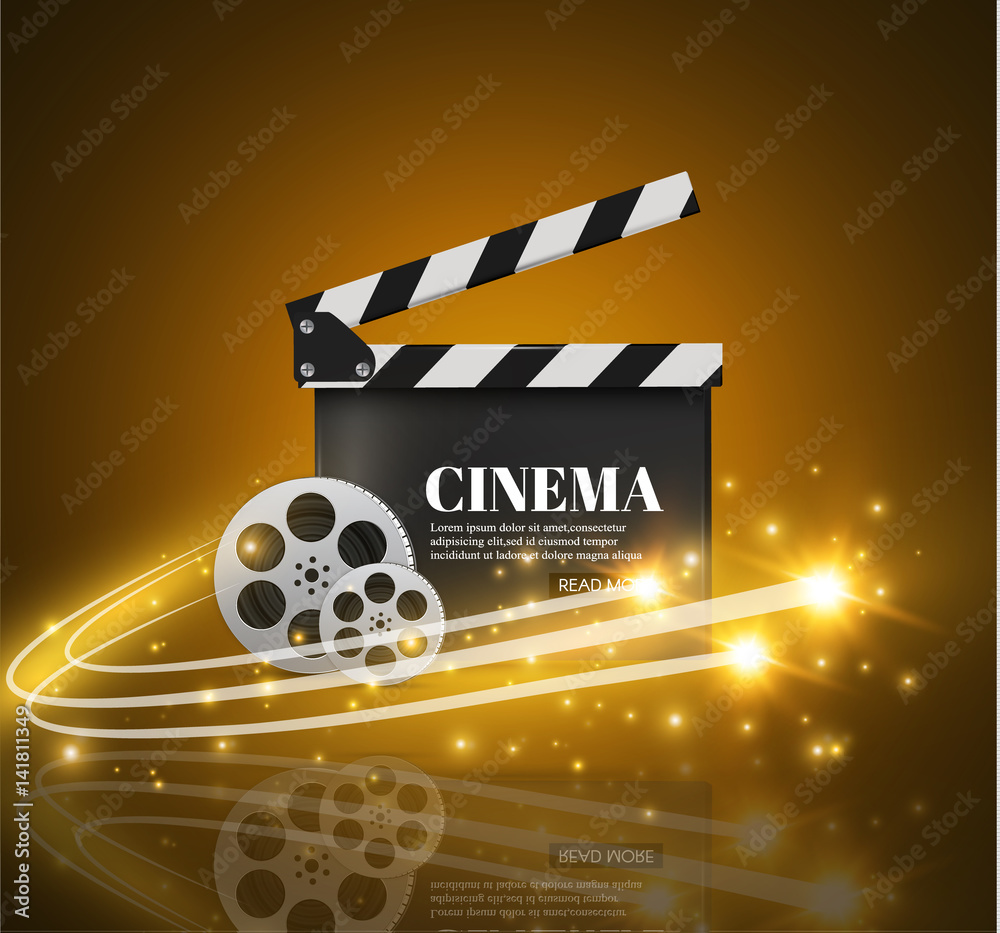 Cinema Background With Movie.Blue background with light star.Clapper ...