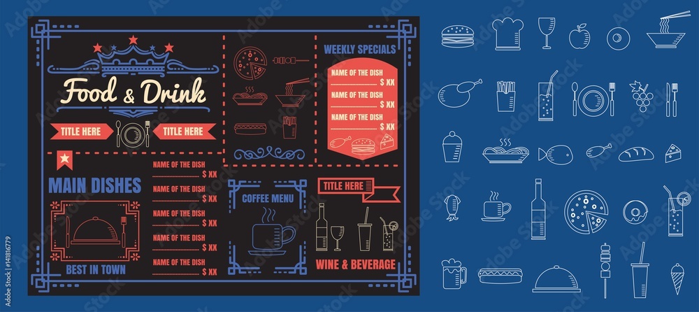 Restaurant Food Menu Design with Chalkboard Background Stock Vector ...