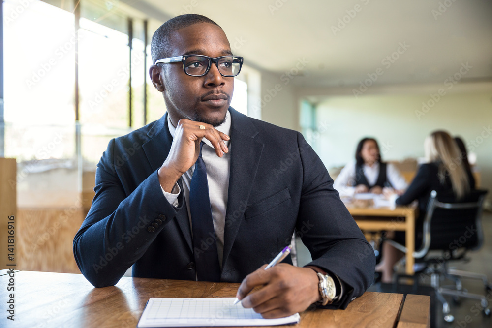 Passionate eager attentive male businessman executive finance worker ...