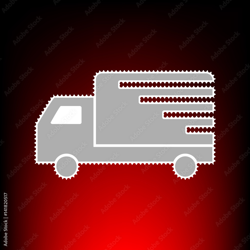 Delivery sign illustration. Postage stamp or old photo style on red ...