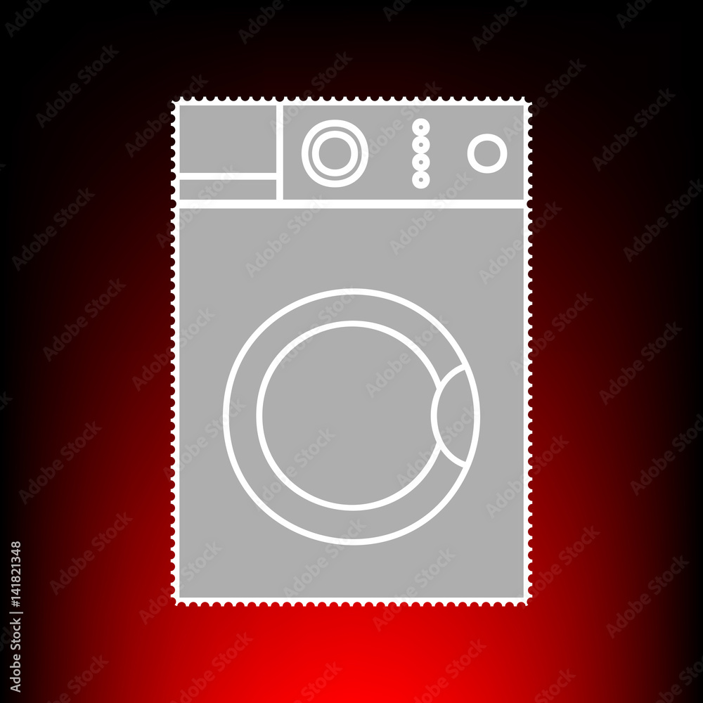 Washing machine sign. Postage stamp or old photo style on red-black ...