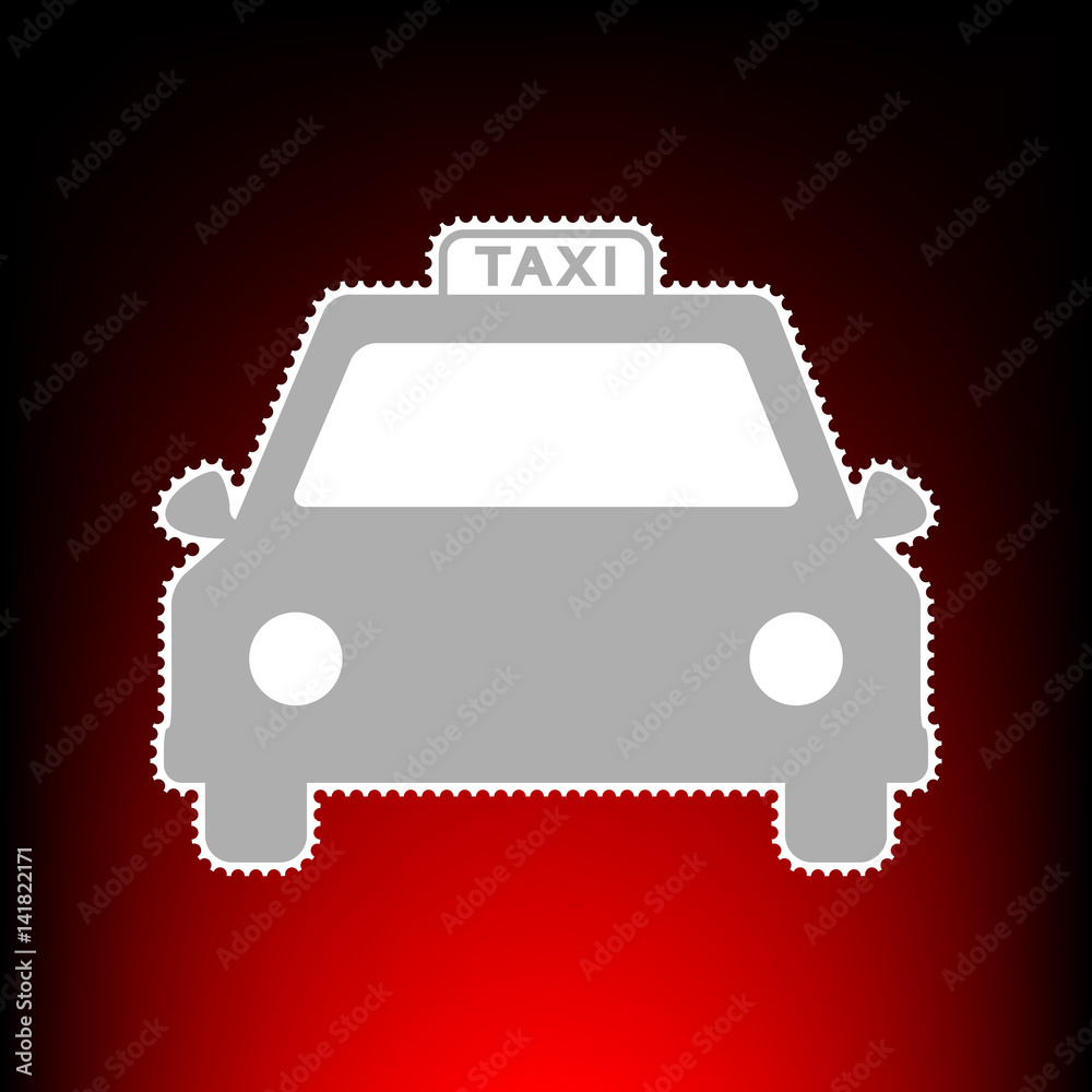 Taxi sign illustration. Postage stamp or old photo style on red-black ...
