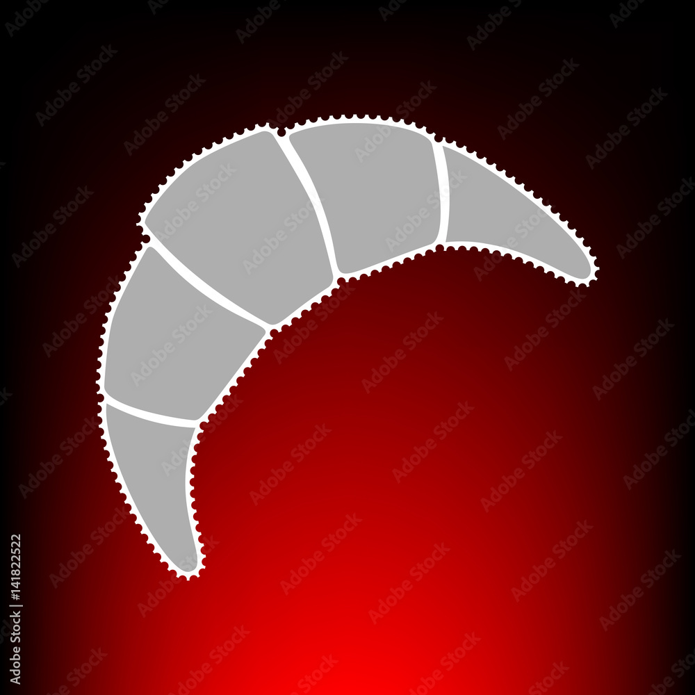 Croissant simple sign. Postage stamp or old photo style on red-black ...