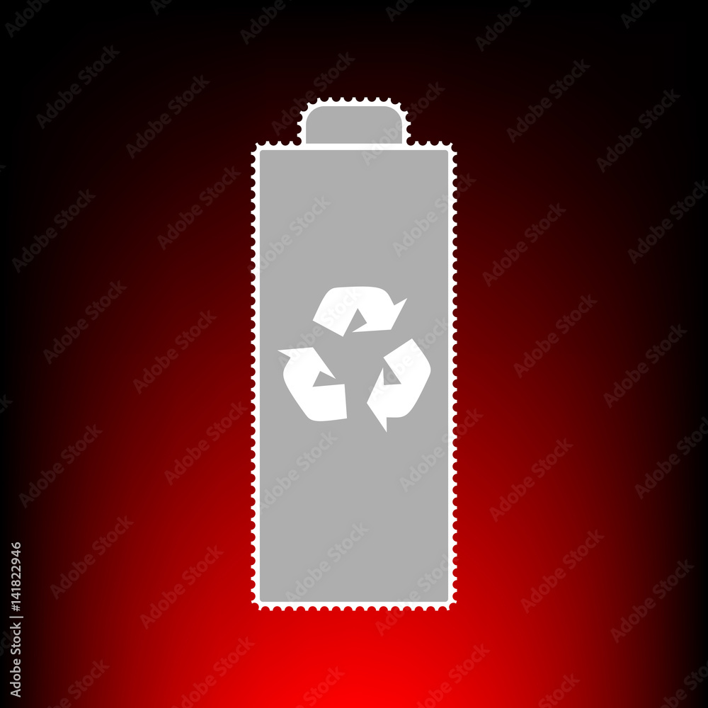 Battery recycle sign illustration. Postage stamp or old photo style on ...