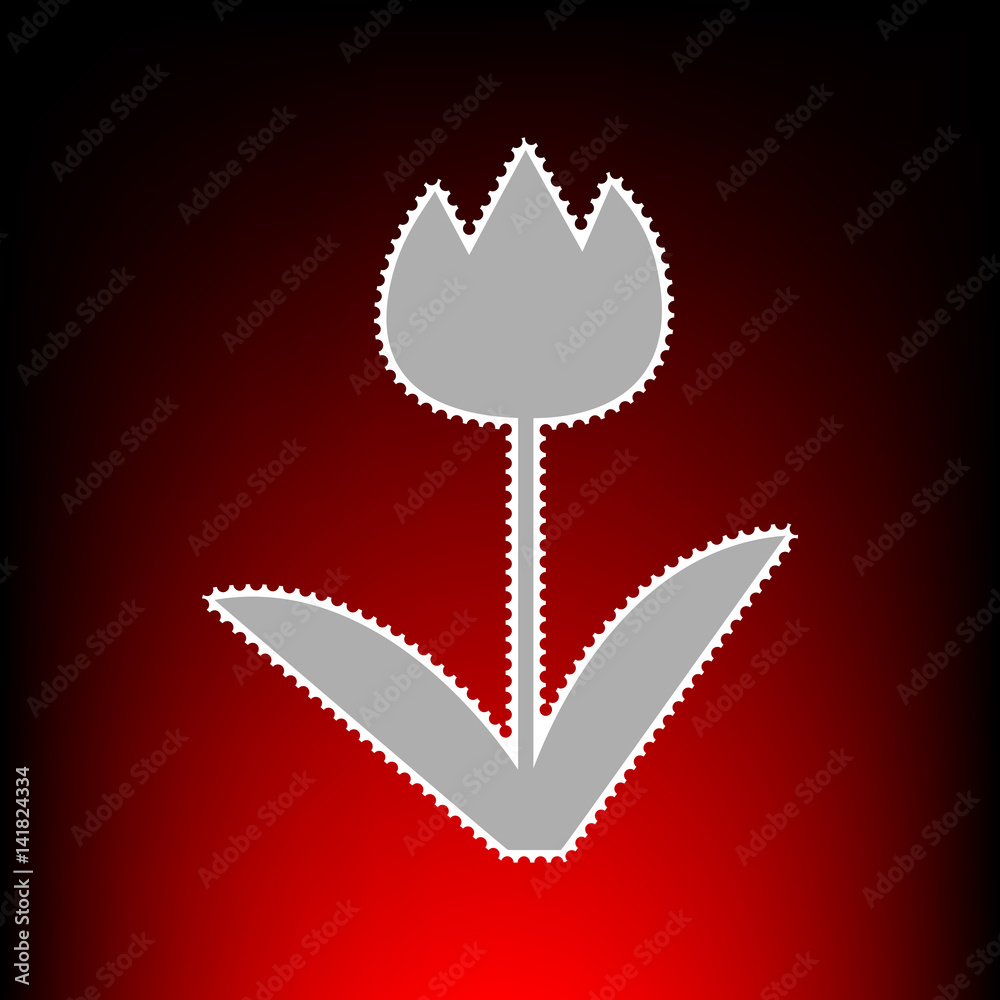 Tulip sign. Postage stamp or old photo style on red-black gradient ...
