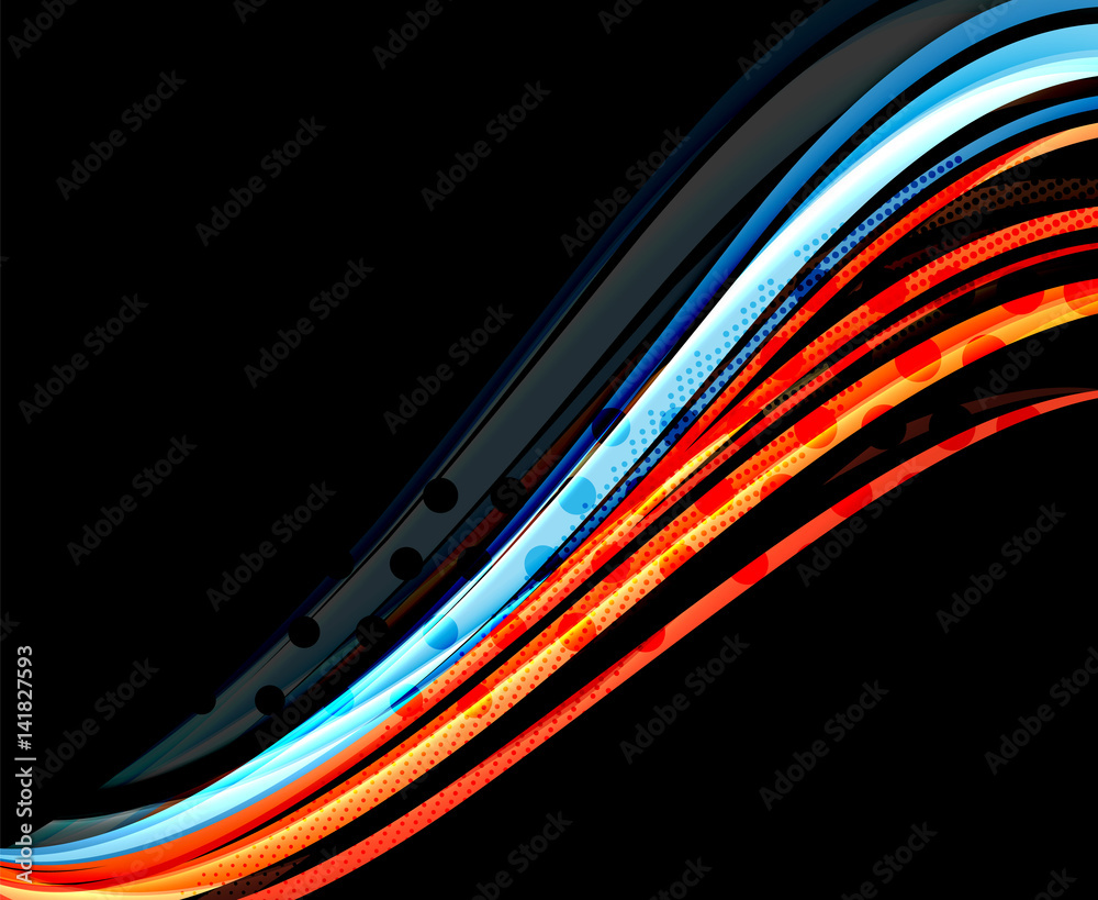 Colorful wave lines with light and shadow effects on black Stock Vector ...