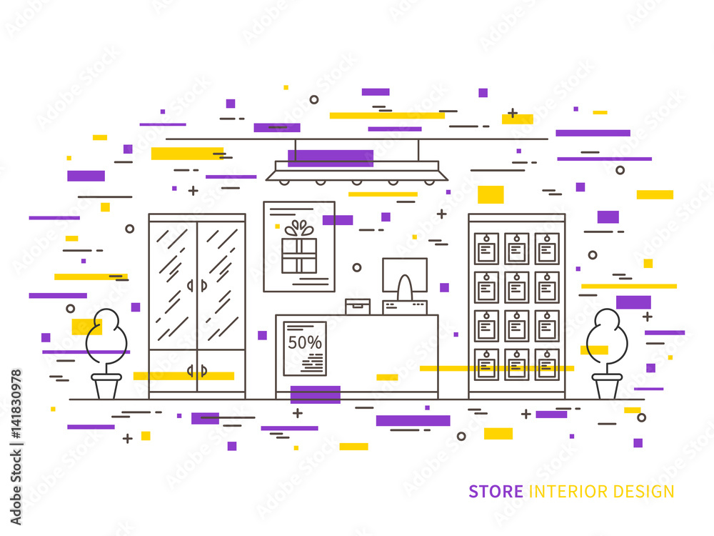 Linear flat interior design illustration of trendy shop (store ...