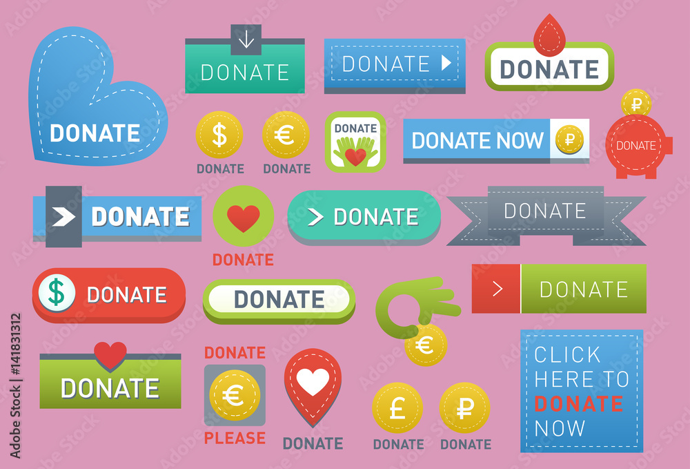 Donate buttons vector set illustration help icon donation gift charity ...