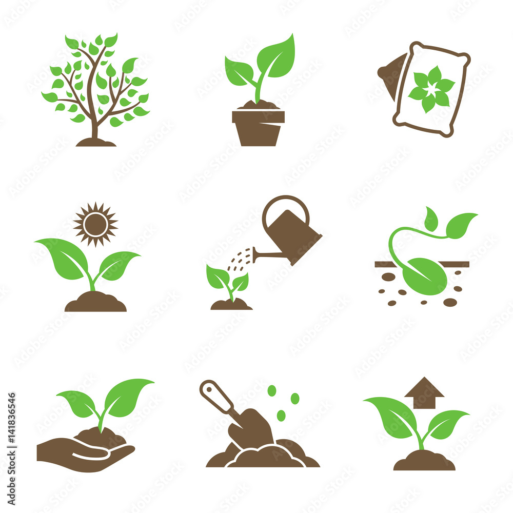 Plant growing icons set Stock Vector | Adobe Stock