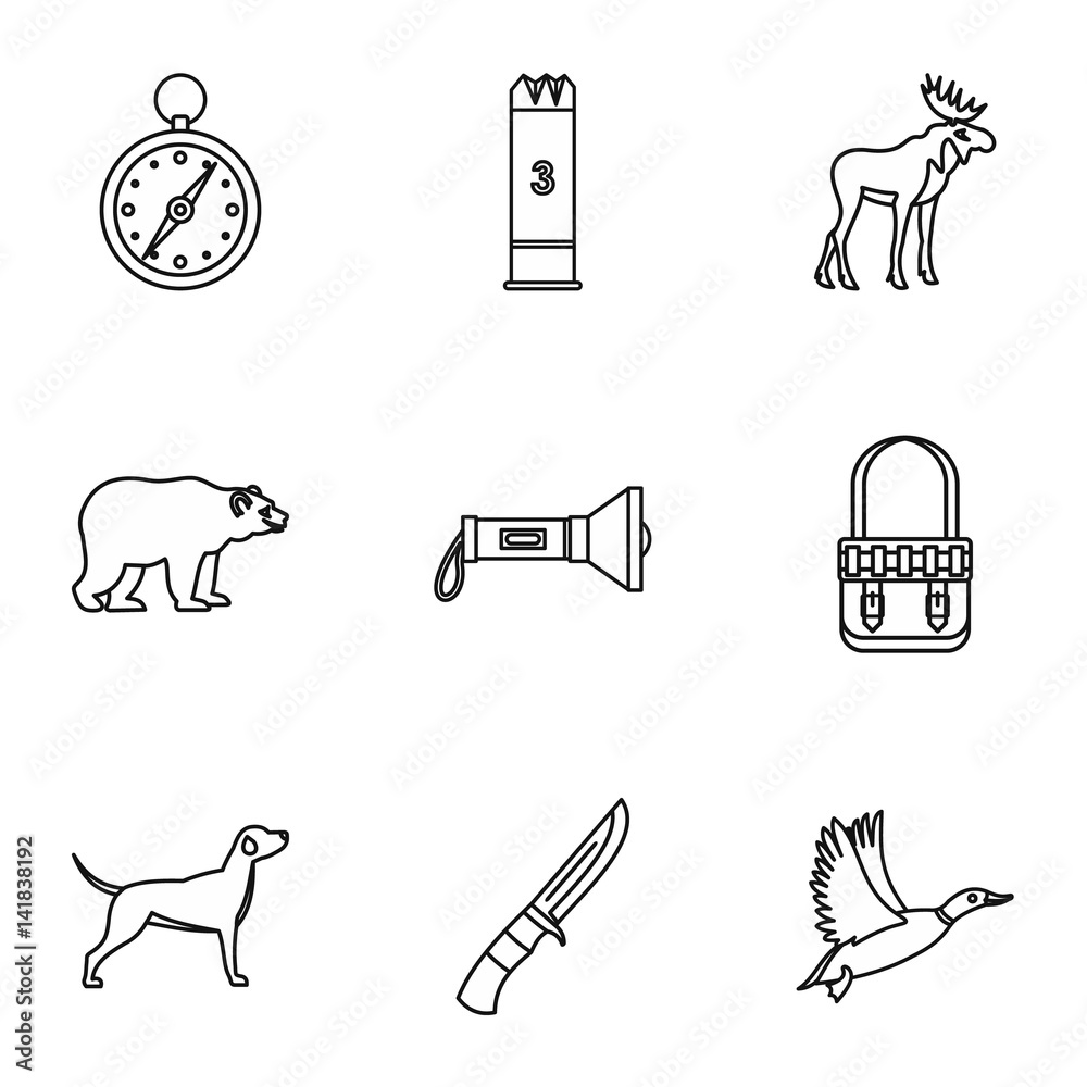 Hunting icons set, outline style Stock Vector | Adobe Stock