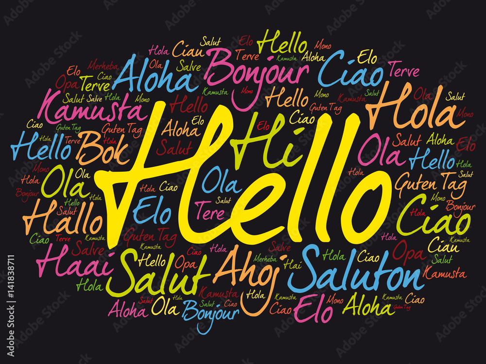 Hello word cloud in different languages of the world, background ...