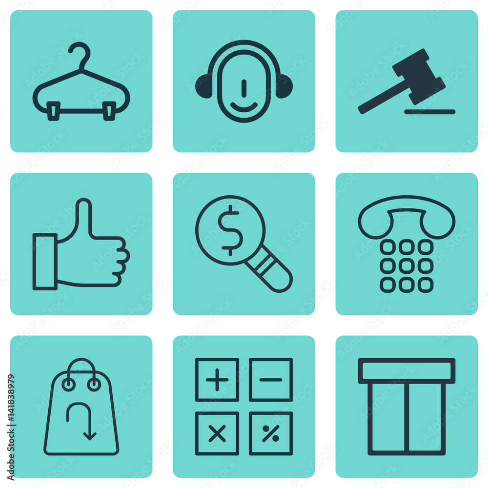 Set Of 9 Ecommerce Icons. Includes Peg, Gavel, Callcentre And Other ...