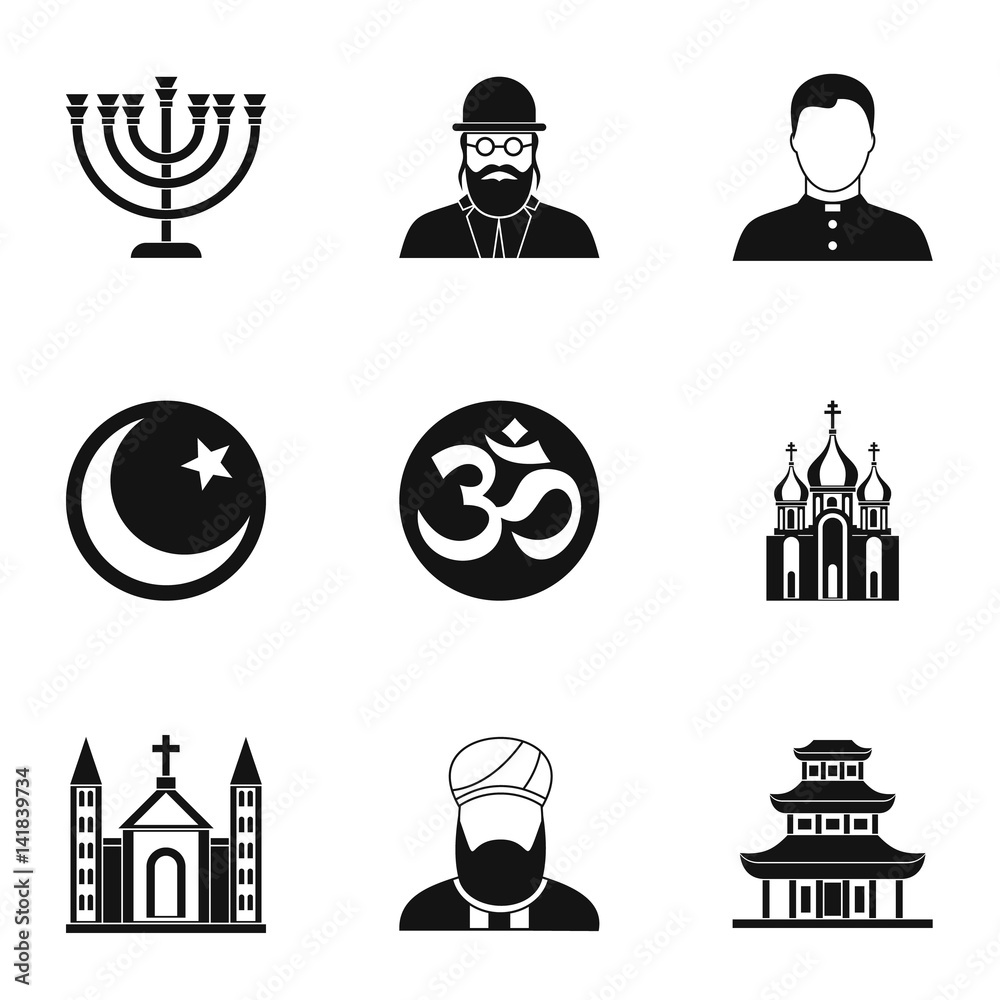 Beliefs icons set, simple style Stock Vector | Adobe Stock