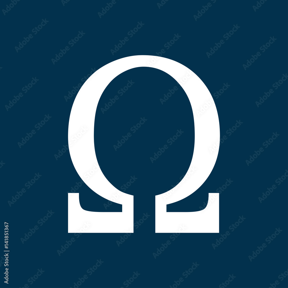Icono plano simbolo Omega en fondo azul oscuro Stock Vector | Adobe Stock