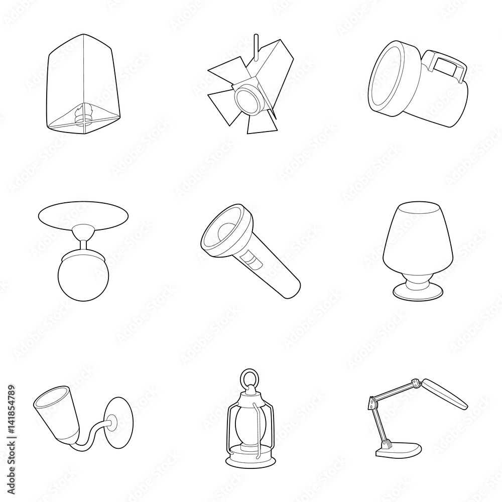 Lamp icons set, outline style Stock Vector | Adobe Stock