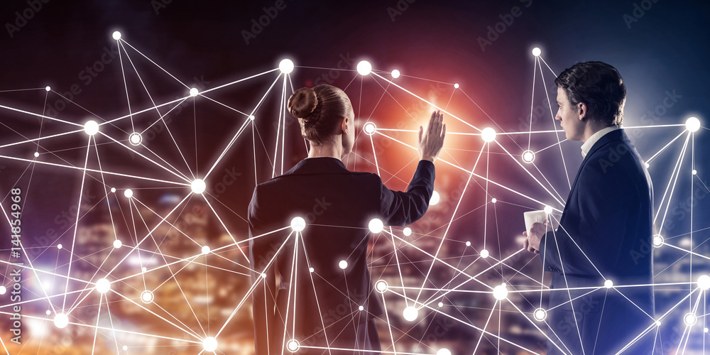 Concept of social connection and networking against night city v Stock ...