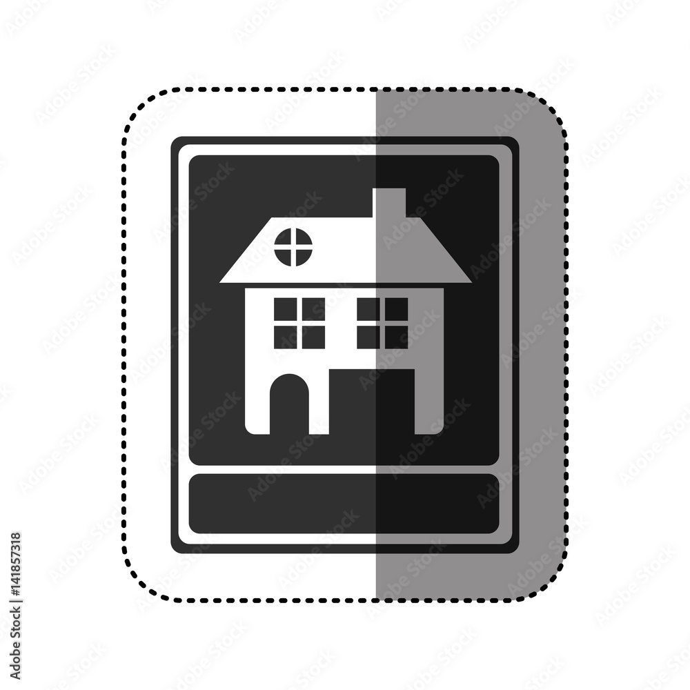 sticker of monochrome portrait of traditional home vector illustration ...