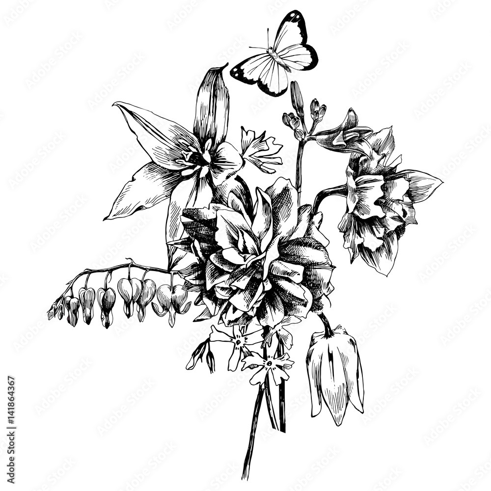 Hand drawn bouquet of spring flowers Stock Vector | Adobe Stock