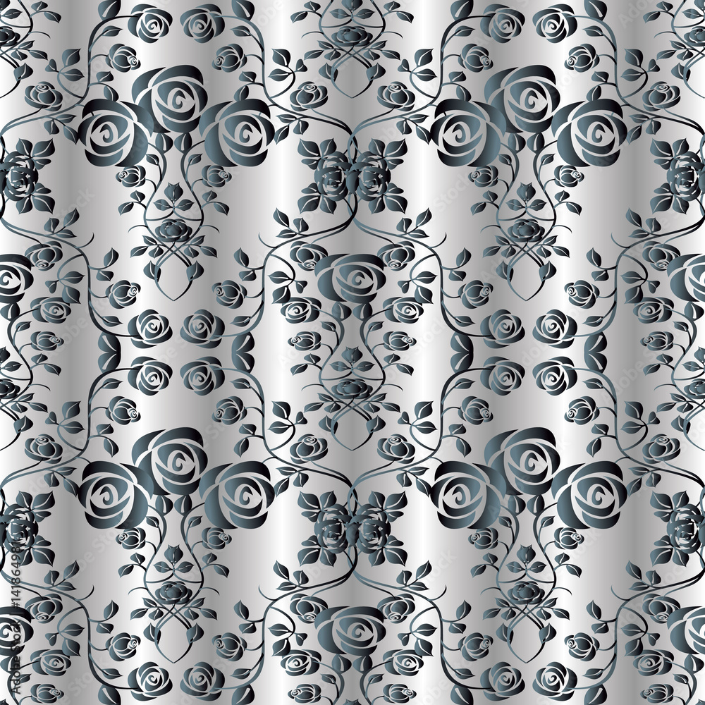 Floral silver seamless pattern background wallpaper illustration with ...