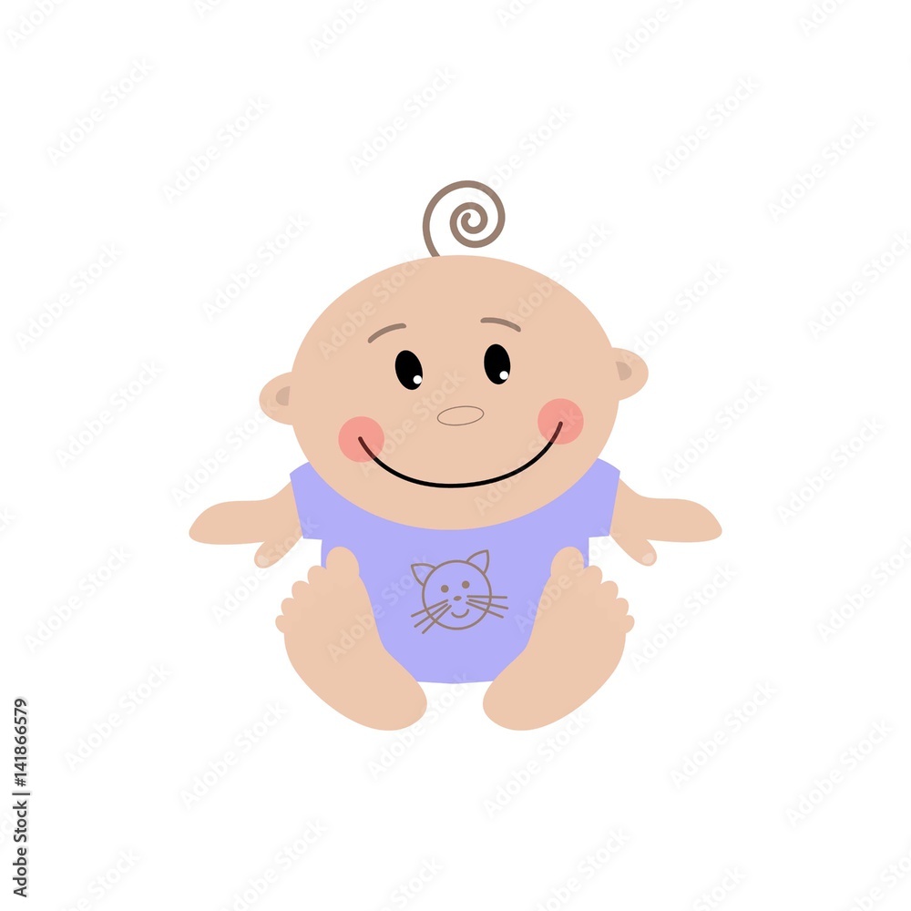 Baby boy illustration. Little boy is sitting on a white background ...