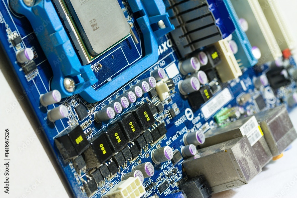 Dusty used PC motherboard with CPU attached Stock Photo | Adobe Stock